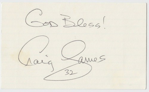 CRAIG JAMES SIGNED 3"X5" INDEX CARD USFL NFL NEW ENGLAND PATRIOTS ...