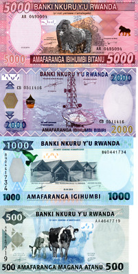 Rwanda UNC Francs Set 500-1000-2000-5000 Francs Banknotes Paper Money ...