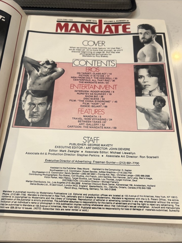 Mandate 1979 Ron Raz, Jeremy Brent, Colt, Ken Conroy 80pgs Gay Magazine ...