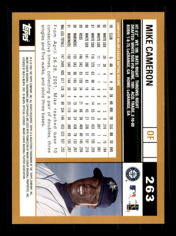 2002 Baseball Topps Mike Cameron Seattle Mariners #263 | eBay