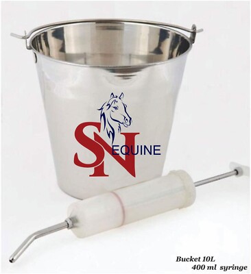 Equine Dental kit Stainless Steel Bucket 10 L, incl. dose Syringe 400 ...