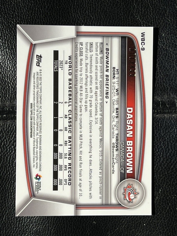 DASAN BROWN 2023 Bowman Chrome WBC World Baseball Classic Refractor 101/499 | eBay