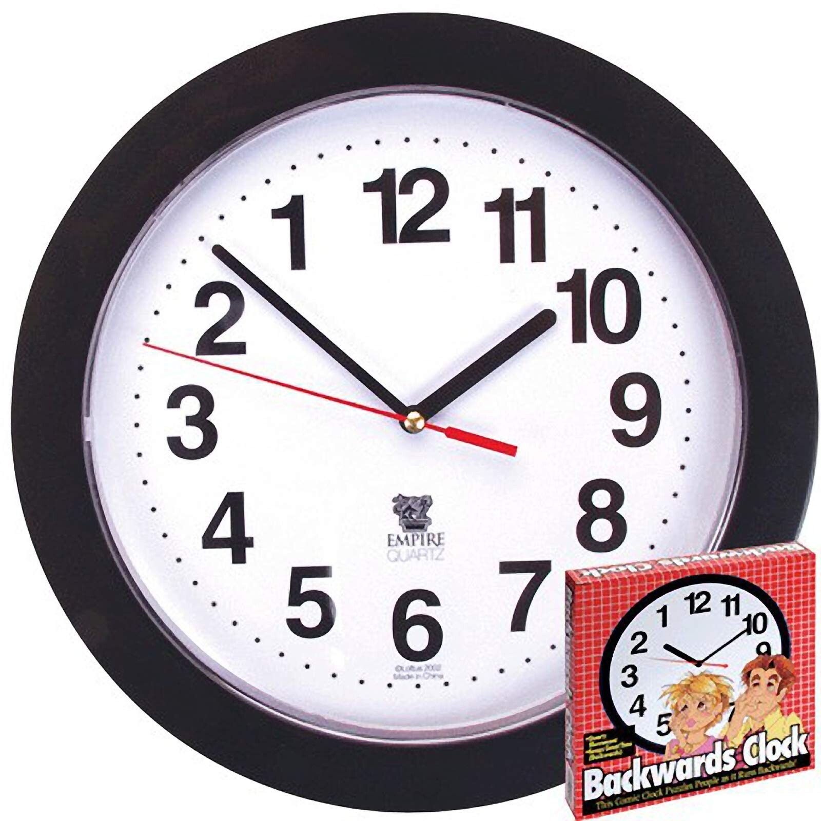 Black Backwards Wall Clock, Runs Counterclockwise and Reverse | eBay
