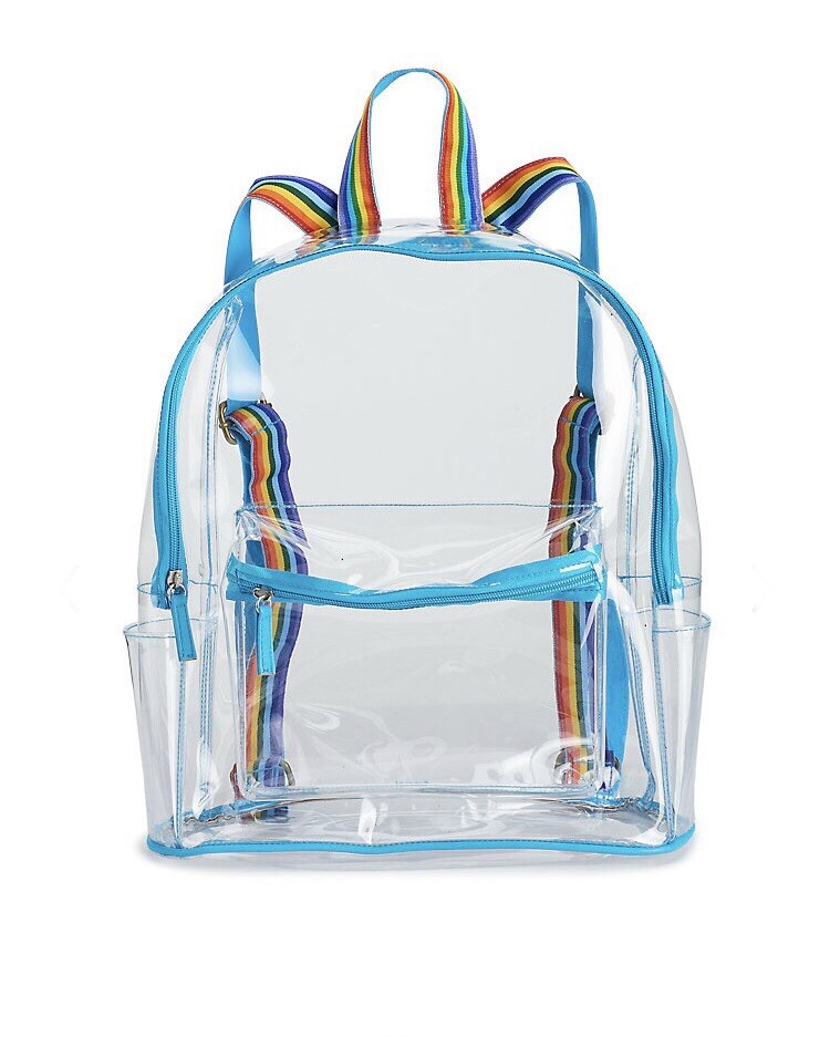 NWT Clear Rainbow Adjustable Straps Locker Loop Front Zip PVC Nylon ...