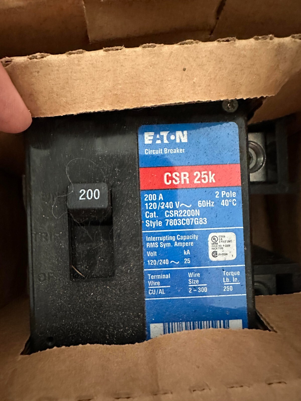 Eaton CSR2175N 25K 2Pole 175A Main Circuit Breaker 120/240V 175 Amp | eBay
