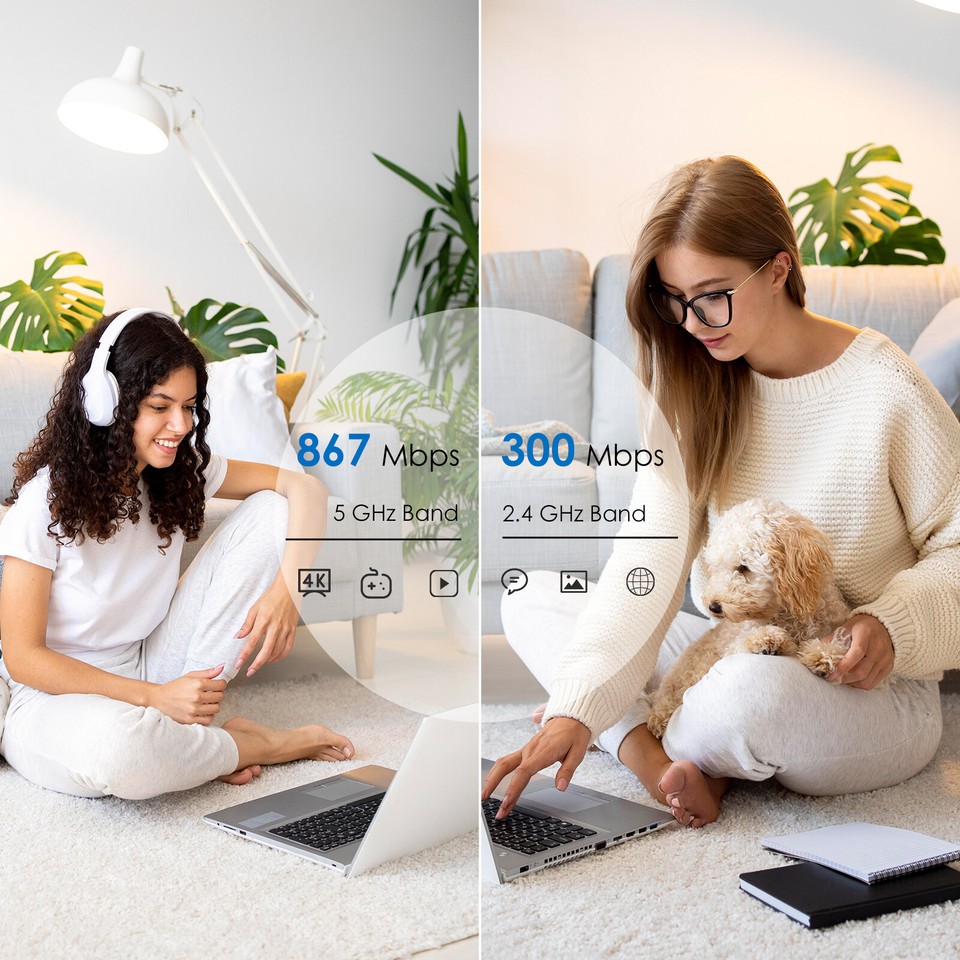 AC1200 Wireless WiFi Router Dual Band Long Range Coverage w/Gigabit WAN ...