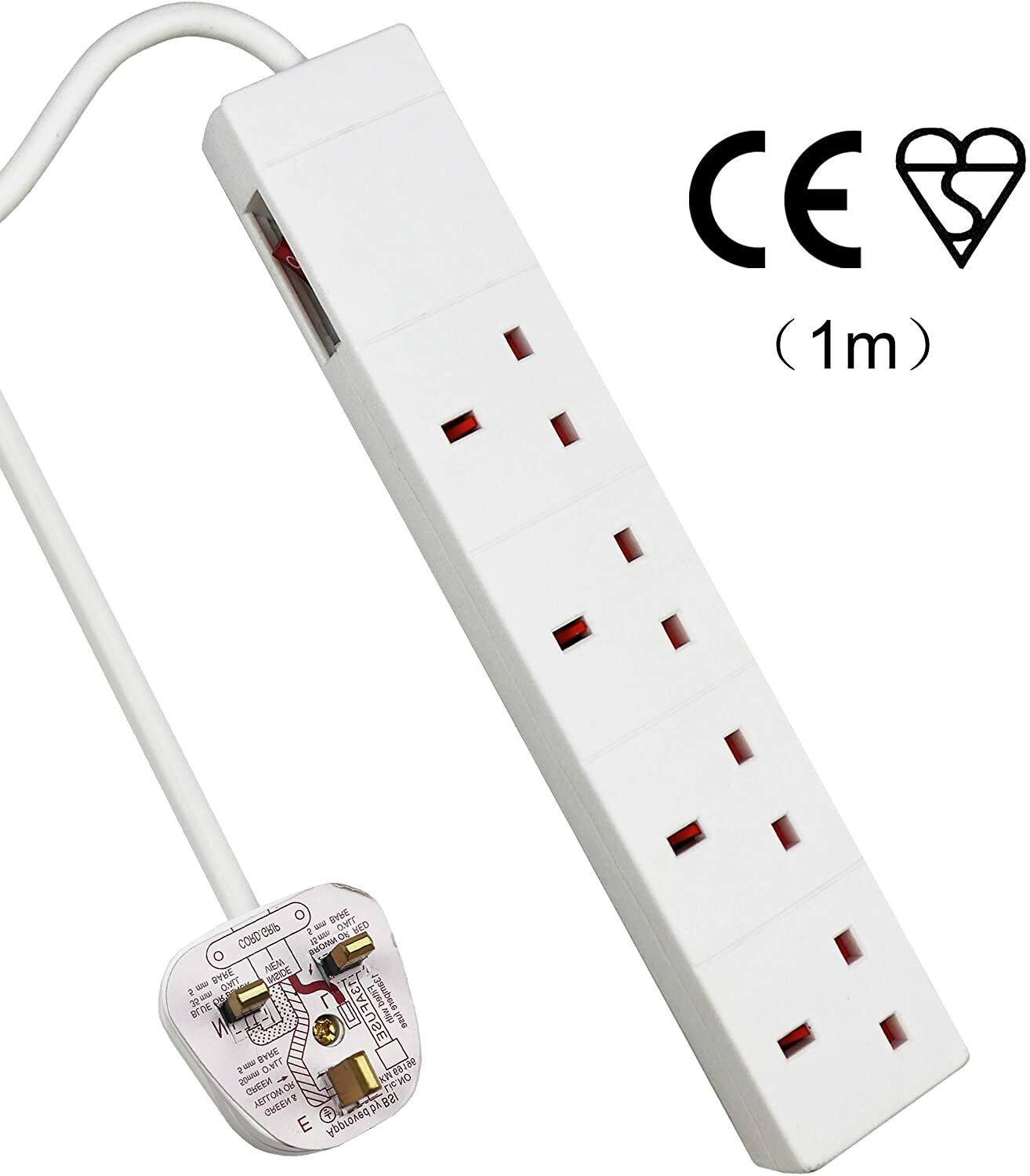 4 Gang 1 2 5 Metre Surge Protected Extension Lead Cable Mains Power ...