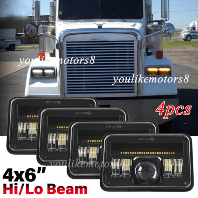 4x Fit Freightliner FLD120 1988-2010 FLD112 Classic 4x6"LED Headlights ...