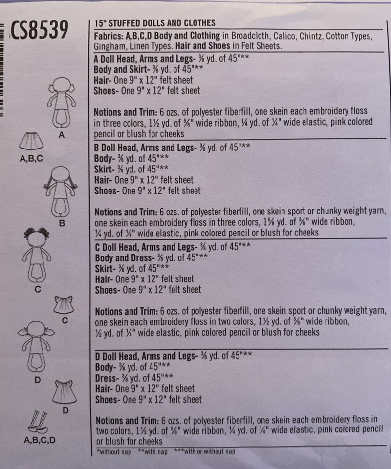Simplicity 8539 Sewing Pattern 15" Stuffed Doll w/ Clothes | eBay