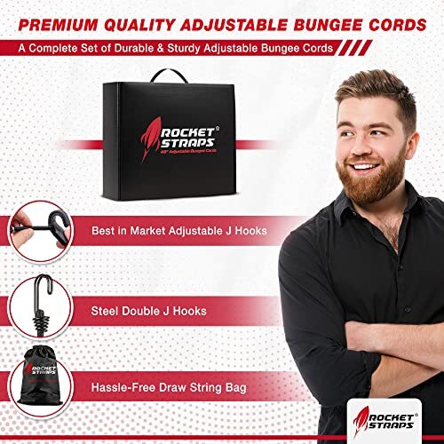 Rocket Straps Adjustable Bungee Cords | Premium Heavy Duty Outdoor 48 ...