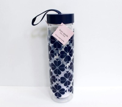 NWT KATE SPADE WATER BOTTLE NAVY SPADE FLOWER 16 OZ. PLASTIC WITH SCREW ...