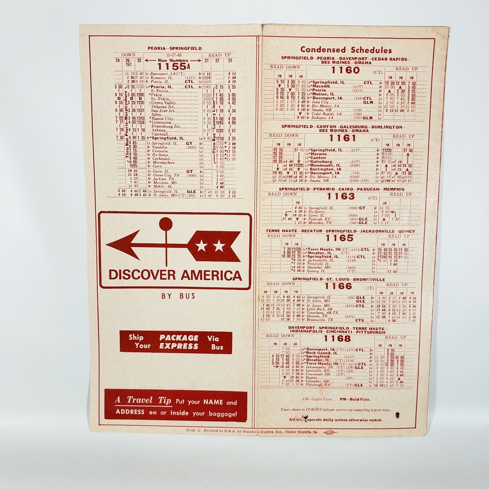 1969 Crown Transit Lines Bus Brochure Timetable Illinois Iowa Indiana ...