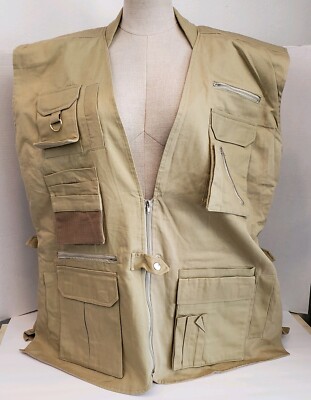 NEW Top Fishing Vest Multi-Pocket Vented Mesh Lined Padded Collar Khaki ...