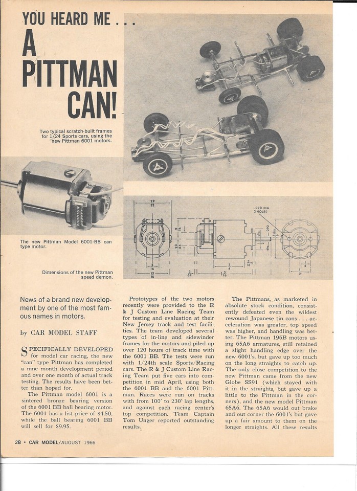 Pittman Slot Car Can Motor Model 6001-BB Vintage Magazine Ads PHOTOCOPY ...