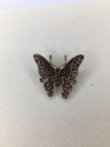 Vntg Signed LC Liz Claiborne Butterfly Brooch Enamel Rhinestones Gold ...