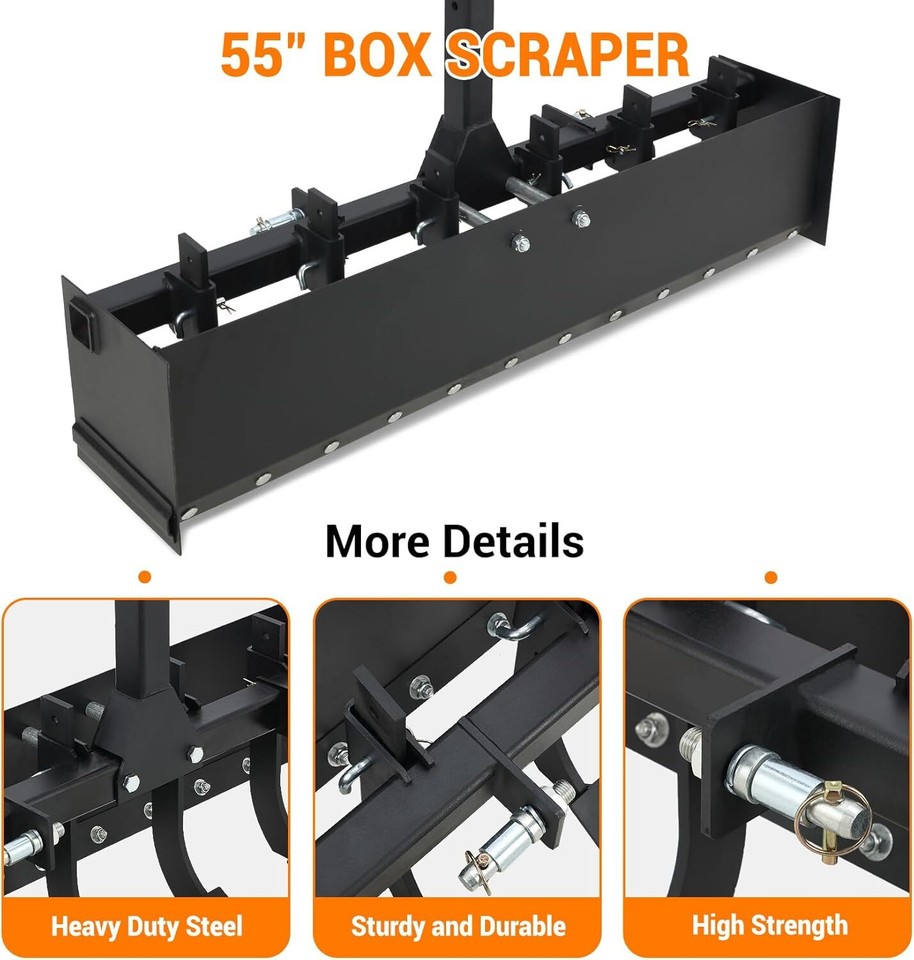55" Tow Behind Box Scraper Box Blade 3-Point Quick Hitch For Cat 0 Cat ...