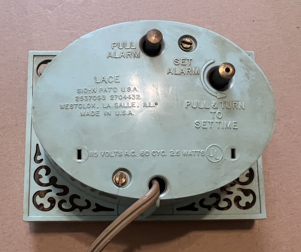 Vintage MCM Westclox Electric Alarm Clock "Lace" Turquoise Uranium ...