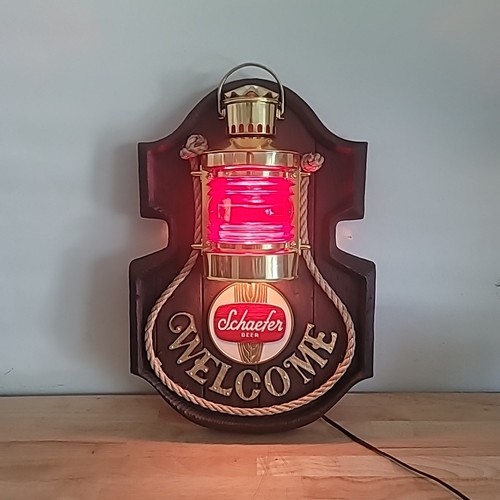 Vintage Pair Schaefer Beer Nautical Welcome Bar Light Signs Red Green ...