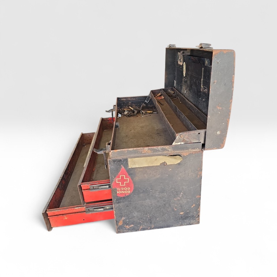 Rusty 70s Sears Craftsman Metal Wood Grain RALLY Racing Tool Box ...