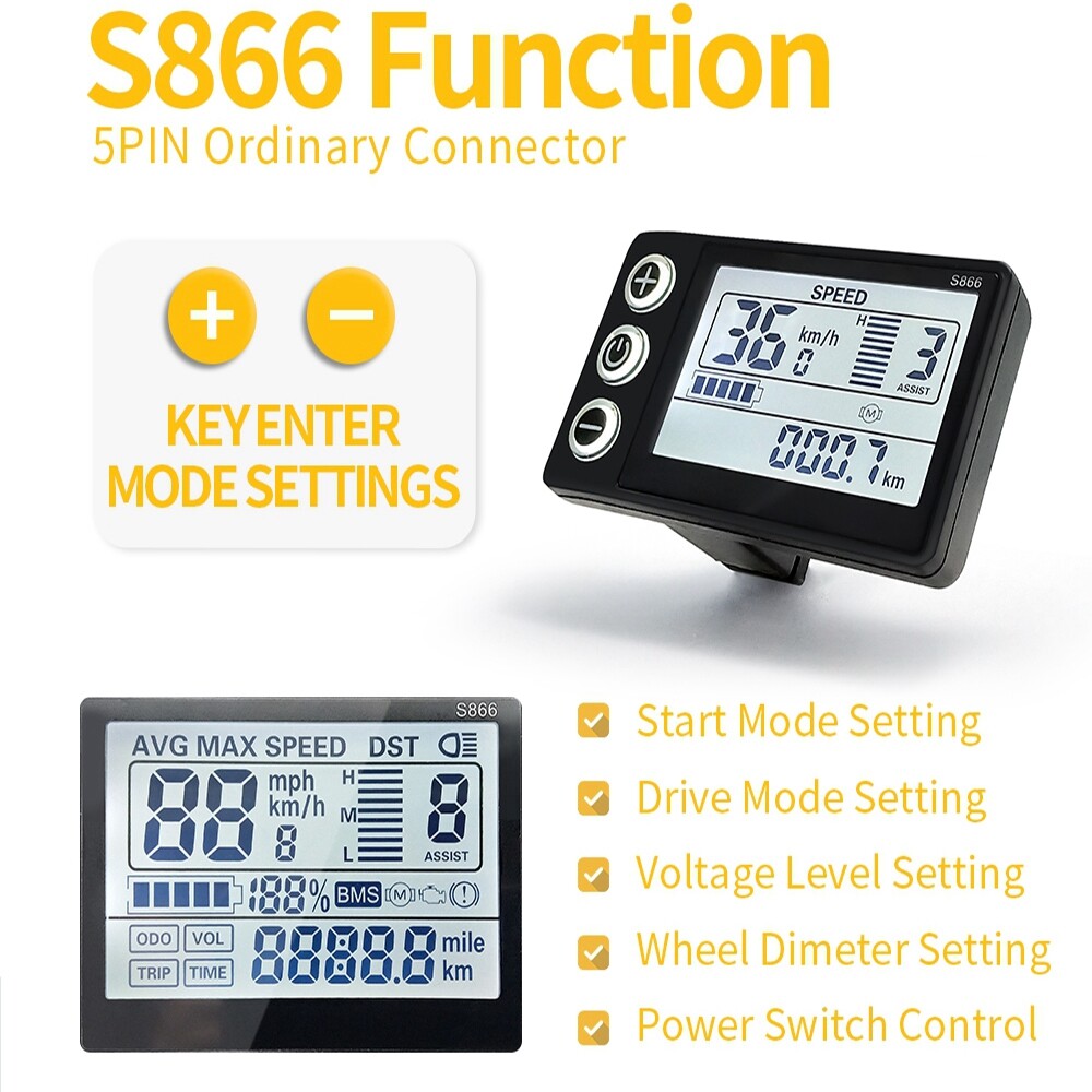 Ebike 36V 48V 750W/1000W Controller 3 Mode Sine Wave + S866 LCD Display ...