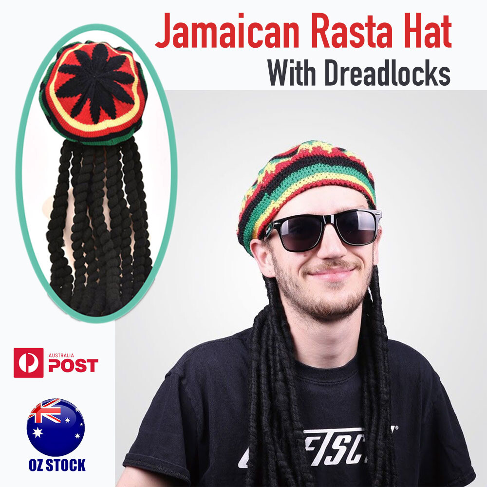 Jamaican Wig with Rasta Hat Cap Hair Dreadlock Bob Marley Reggae ...