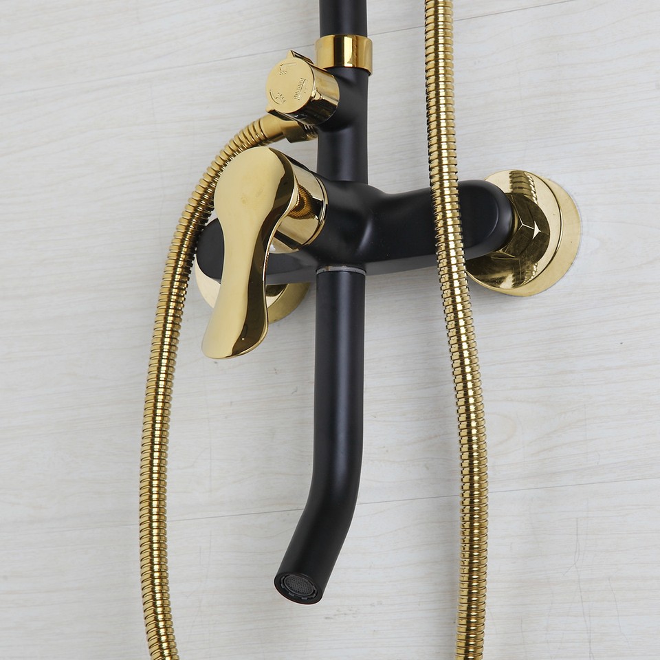 Bathroom Black Gold Shower Faucet System Rainfall+Hand Held Shower ...