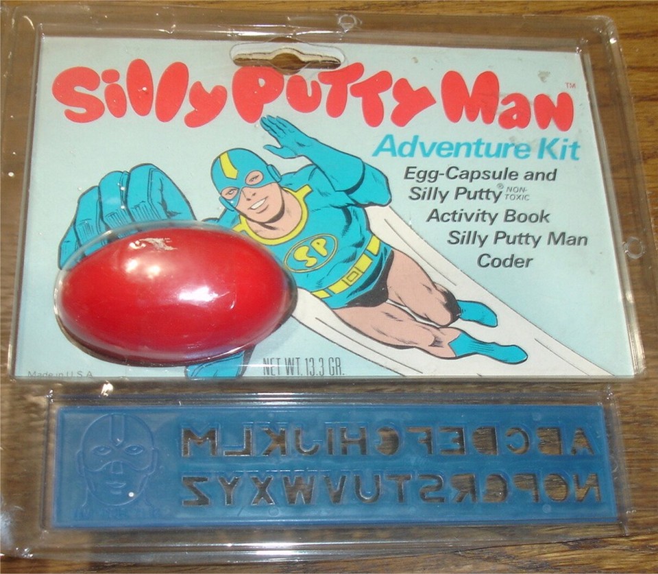 SILLY PUTTY MAN 1979 TOY IN EGG AND ORIGINAL PACKAGING WITH ALPHABET AS ...
