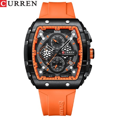 CURREN Men Rectangle Watch Chronograph Quartz Wristwatch Big Boys Sport ...