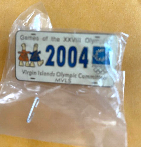 ATHENS OLYMPICS PIN LICENSE PLATE MASCOTS PHEVO ATHENA VIRGIN ISLANDS ...