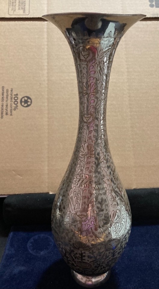 Vintage Designer Signed Z.Y. India Etched Brass Vase Rare Find 1 | eBay