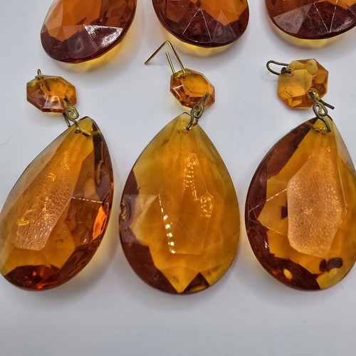 10 Vintage Amber Chandelier Crystal Prisms Glass Drops Antique Faceted ...