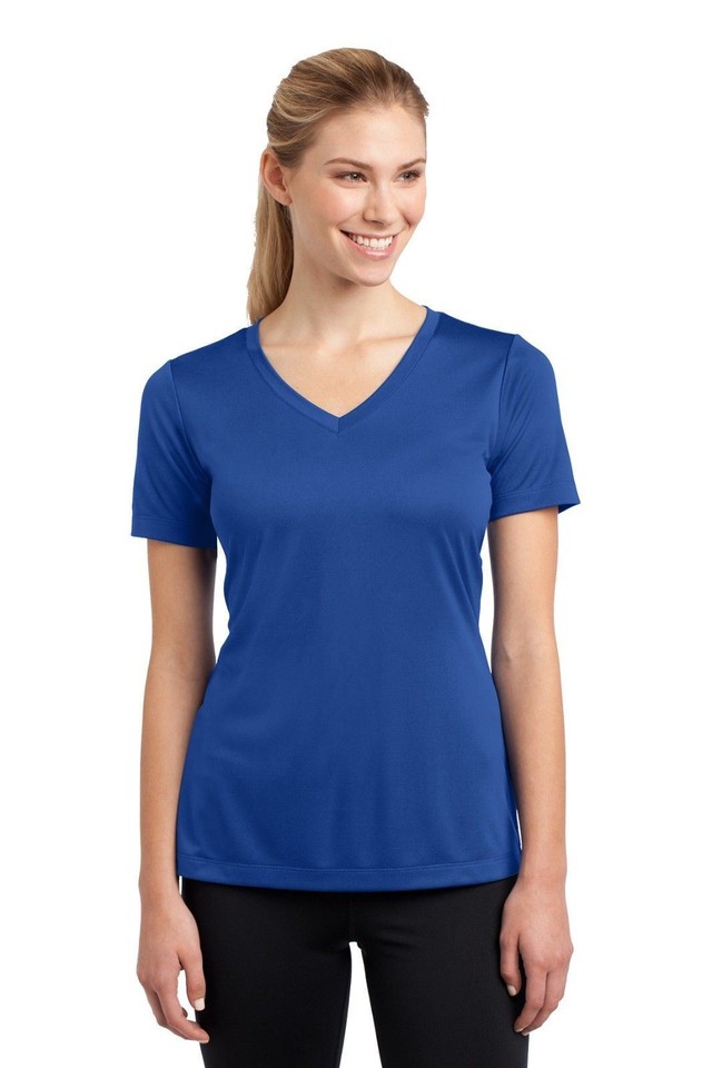 Sport-Tek LST340 Women's Micro Mesh V-Neck Performance Plain Blank T ...