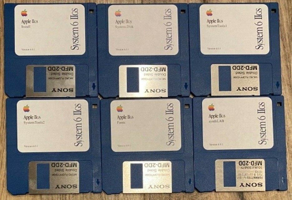 Vintage Apple IIGS System Boot Floppy Disk, Installer Disk Set 6.0.1/6. ...