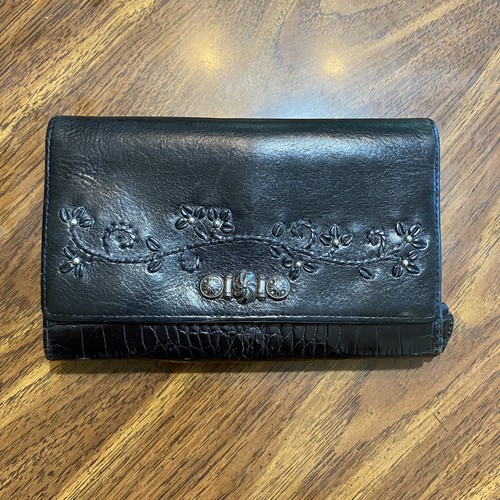 Brighton Womens Croc Embossed Trifold Wallet Checkbook Black Beads ...