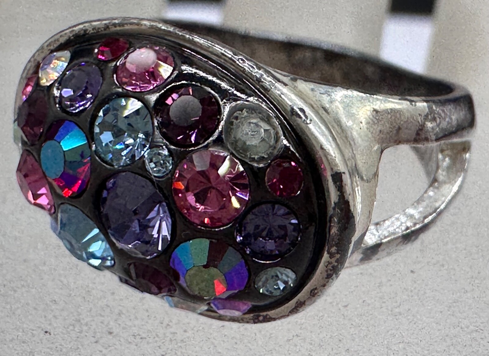 ESTATE SILVER PLATED PAVE MULTI STONE RIVOLI GLASS SI… - Gem