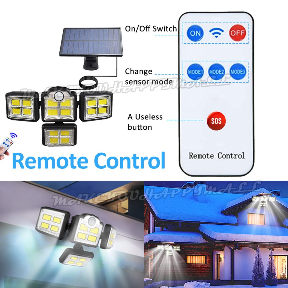 198 LED Solar Flood Light Motion Sensor Security Wall Yard Garden ...