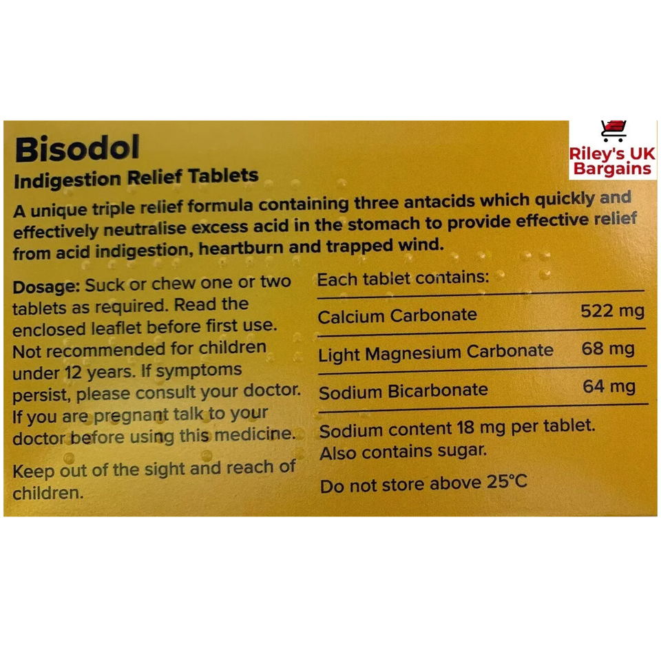Bisodol Original Peppermint Flavour Chewable Tablets 60 Count - Pack of ...