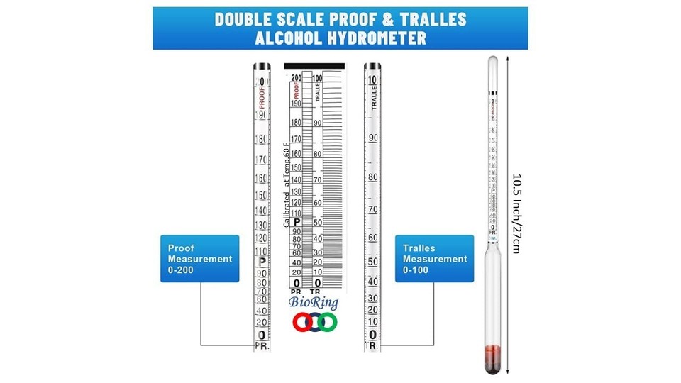 2x Alcohol Hydrometers Alcohol Meter Distilling Spirit Brandy Liquor ...