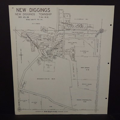 Wisconsin La Fayette County Map New Diggings 1959 Double Sided K17#34 ...