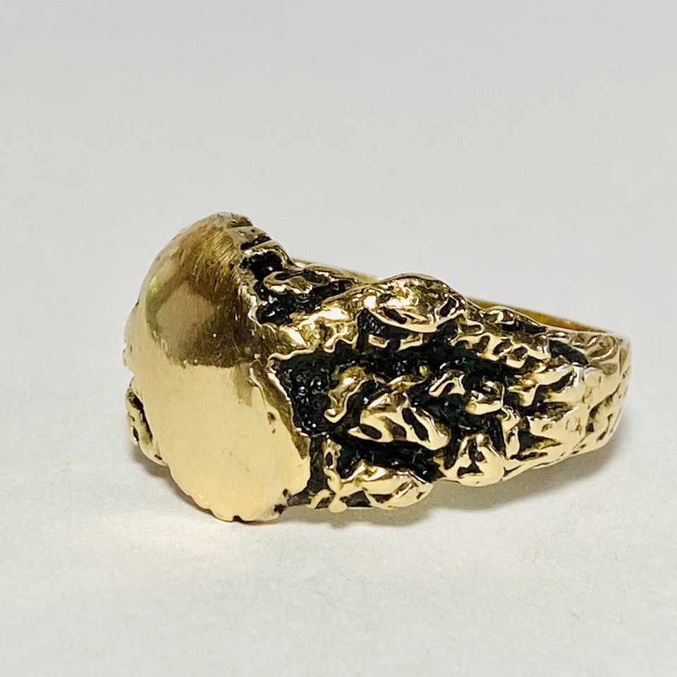 Vintage Resco 14K Yellow Gold Nugget Black Enamel Size 14.25 Men's Ring ...