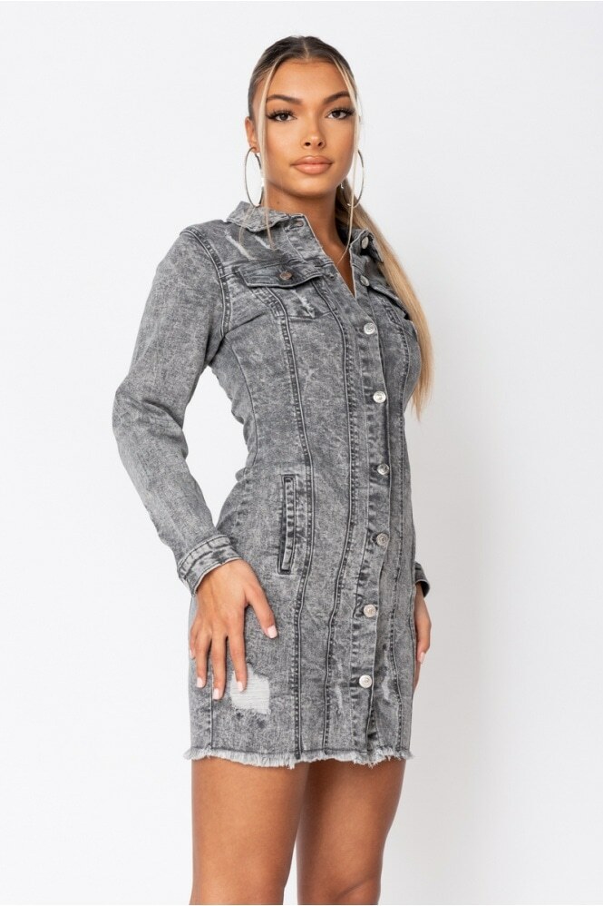 Women Denim Long Sleeve Mini Dress Ladies V-Neck Bodycon Casual Party ...