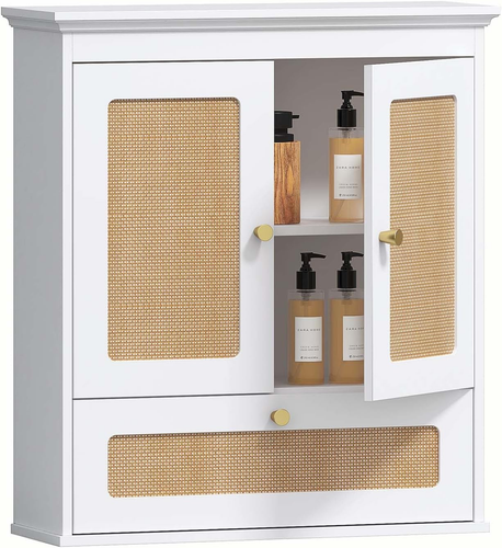 Modern Rattan Over Toilet Bathroom Cabinet with Adjustable Shelf, Space ...
