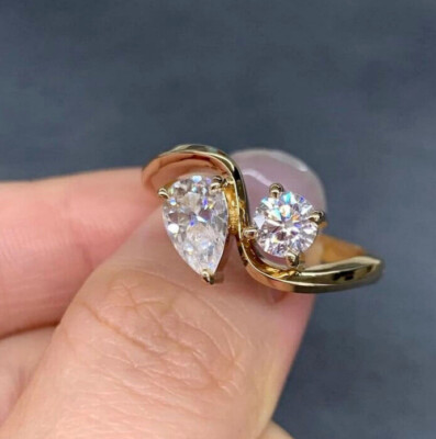 Toi Et Moi Two Stone Propose Ring 14k Yellow Gold Over 2.1 Ct Simulated ...
