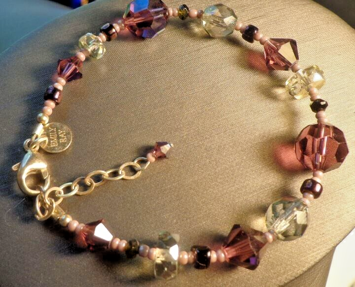 Emily Ray (Signed) Purple &Crystal 8" Bracelet w/ Swarovski Crystals ...