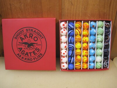 New Vintage Style 5/8" Akro Agates Marble set w Box B7711 | eBay