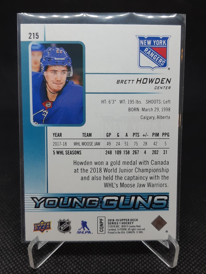 2018-19 Upper Deck Series 1 - Young Guns #215 Brett Howden (RC) ROOKIE ...
