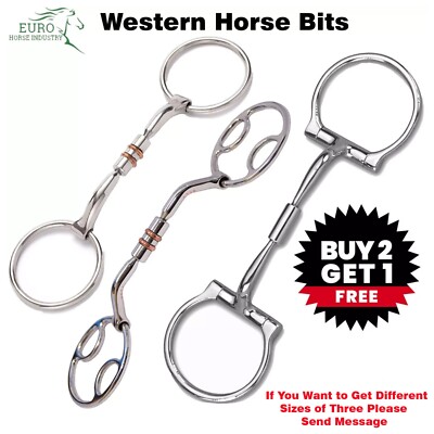 Comfort Barrel Roller Western D-Ring Bit & Loose Ring Horse Bits Set ...