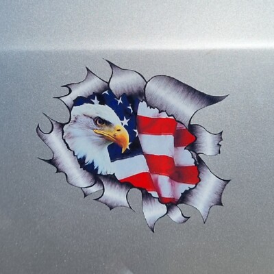 American Bald Eagle Flag Ripped Open Metal Vinyl Sticker For Car Van ...