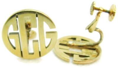 "GCG" Monogram Clip On / Screw Earrings 1/20 12K Gold 7.94 Grams Womans ...