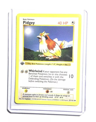 NM 1st edition Pokemon PIDGEY Card BASE Set 57/102 First ed Shadowless ...